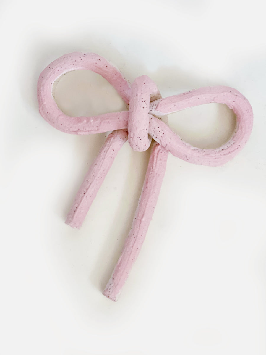 Clay Object 92 - Large Pink Bow Hand built and Hand-painted Ceramics W ...